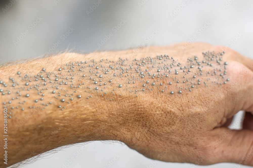 Nanoparticles made visible on human skin - 3D Rendering Stock ...