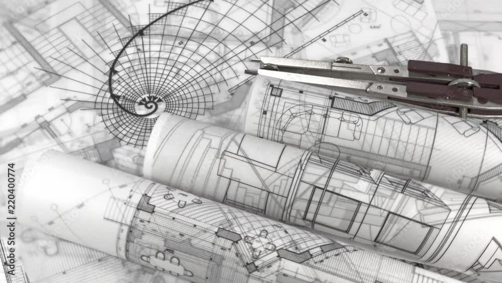 Blueprints - compass and drawing of the golden section and drawings of ...