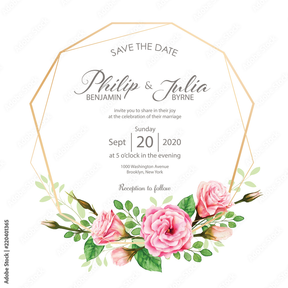 Beautiful pink floral wedding invitation card on white background ...
