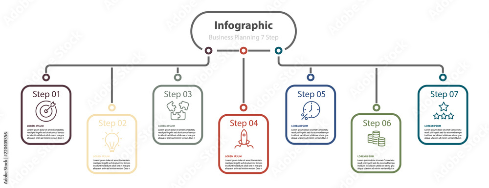 infographic element design 7 step, infochart planning Stock Vector ...