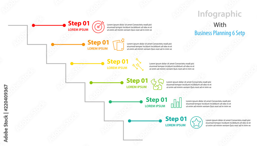 infographic element design 6 step, infochart planning Stock Vector ...