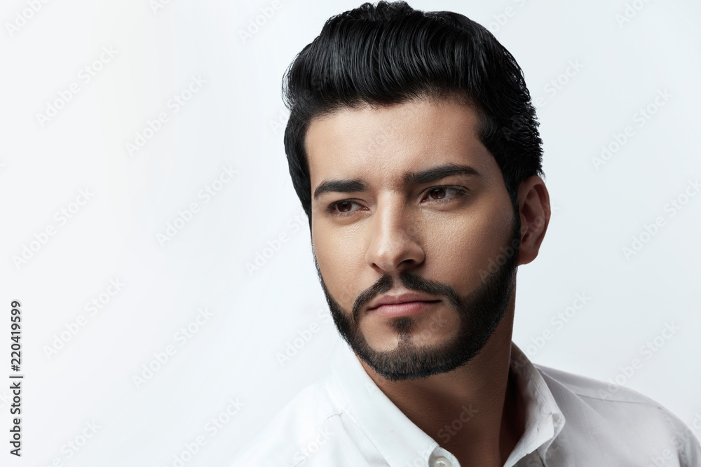 Handsome Man With Hair Style, Beard And Beauty Face Portrait Stock ...
