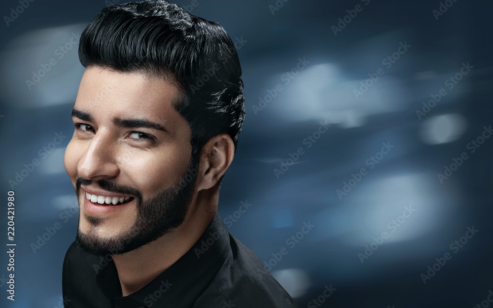 Men Hair Beauty. Handsome Man Model With Black Hair And Beard Stock ...