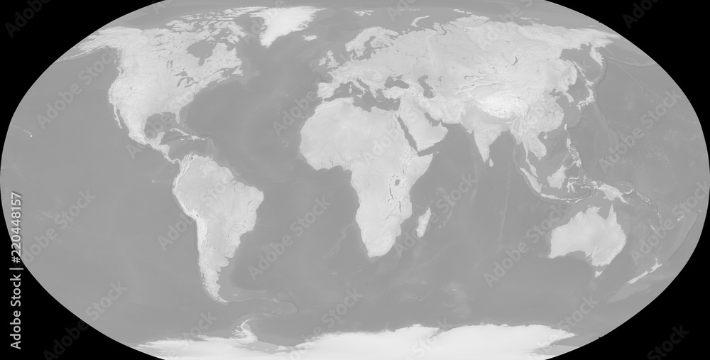 Map of the world in Robinson projection - terrain depicted ...