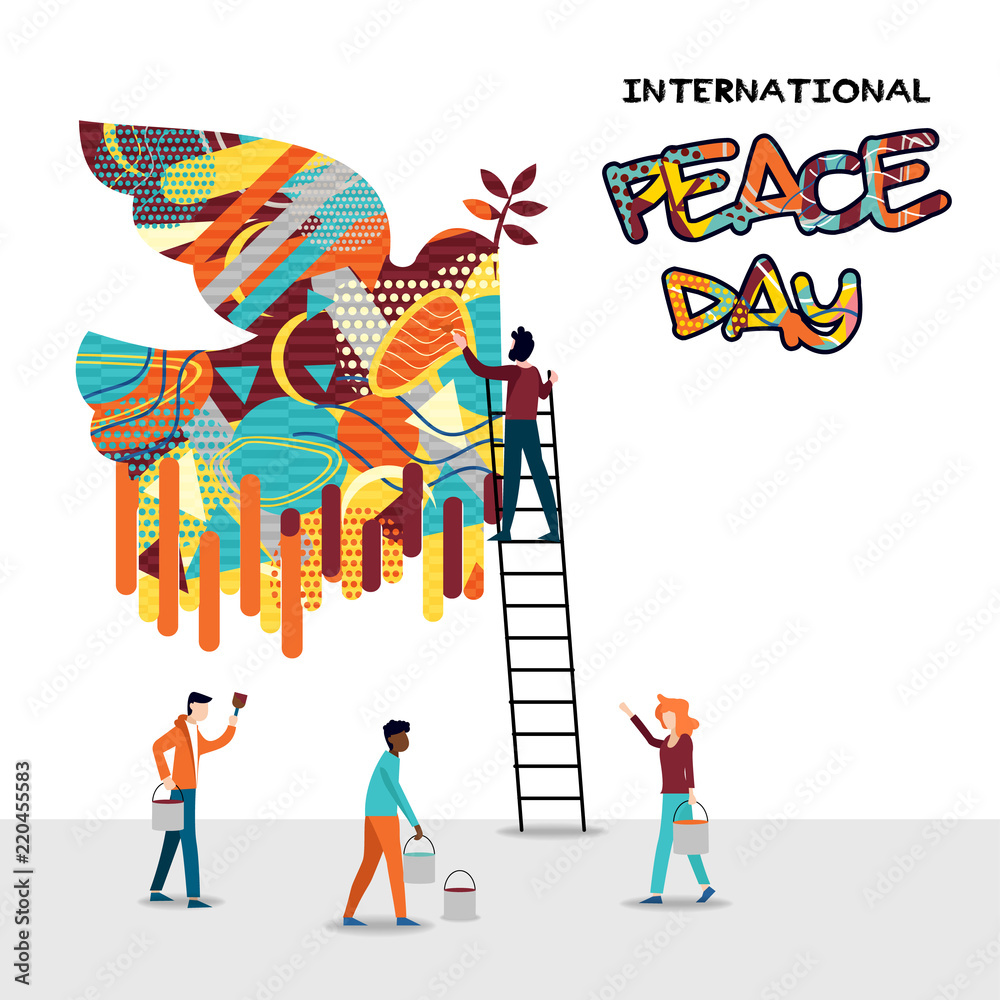 World Peace Day card of diverse people team work Stock Vector | Adobe Stock