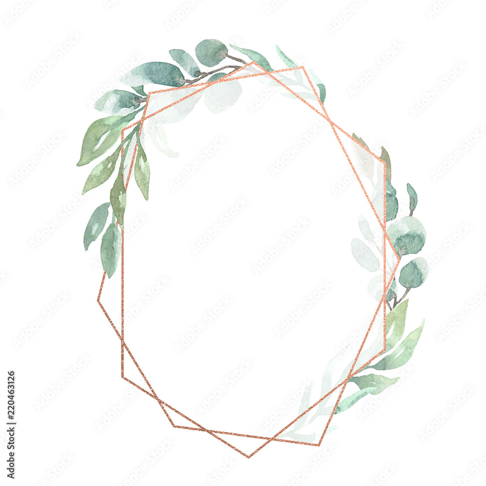Watercolor Floral Geometric Frame Stock Illustration | Adobe Stock