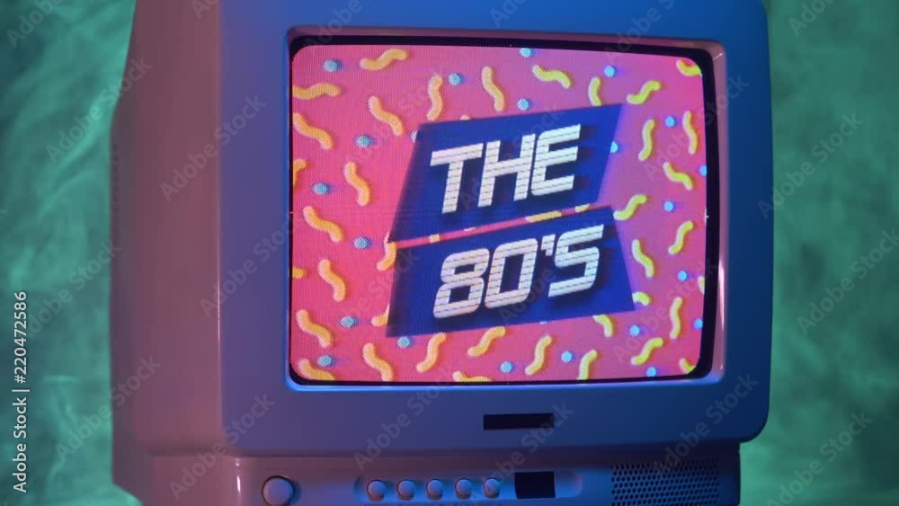 Video Stock The 80's animation on a old vintage TV screen. Zooming out ...