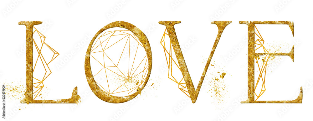 Love lettering sign golden word design with triangle frames and gold ...