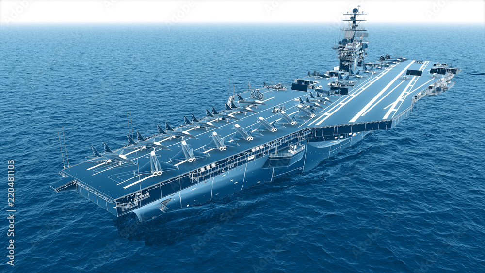 Aircraft carrier crossing the ocean 3D rendering Stock Illustration ...
