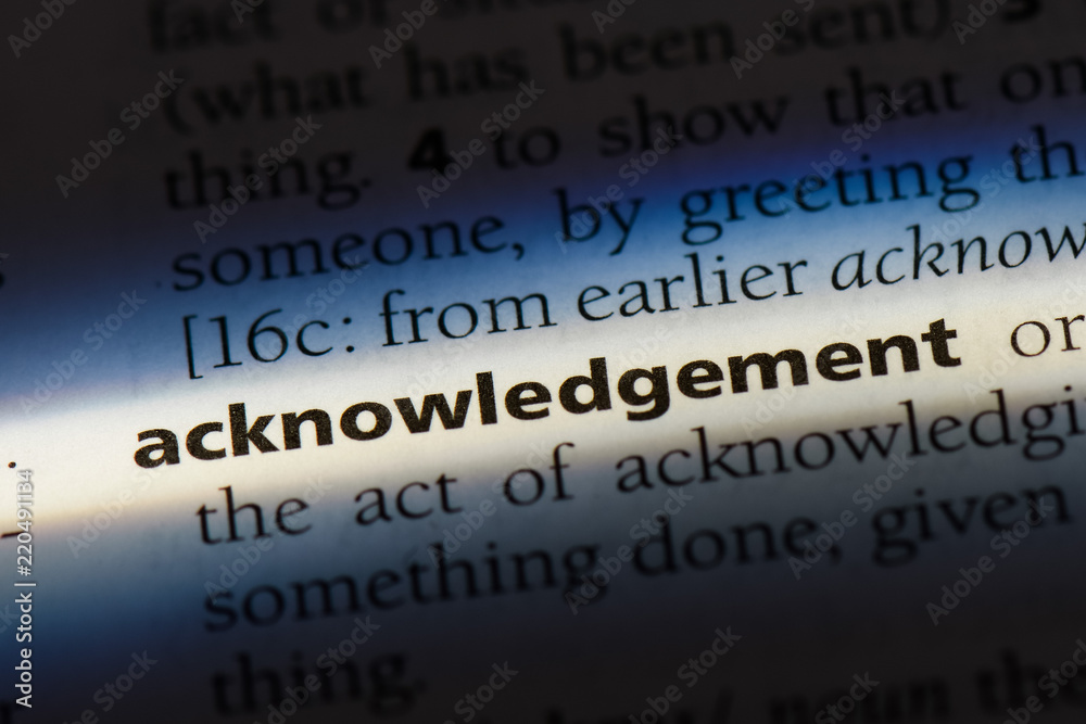 Poster acknowledgement word in a dictionary. acknowledgement concept ...