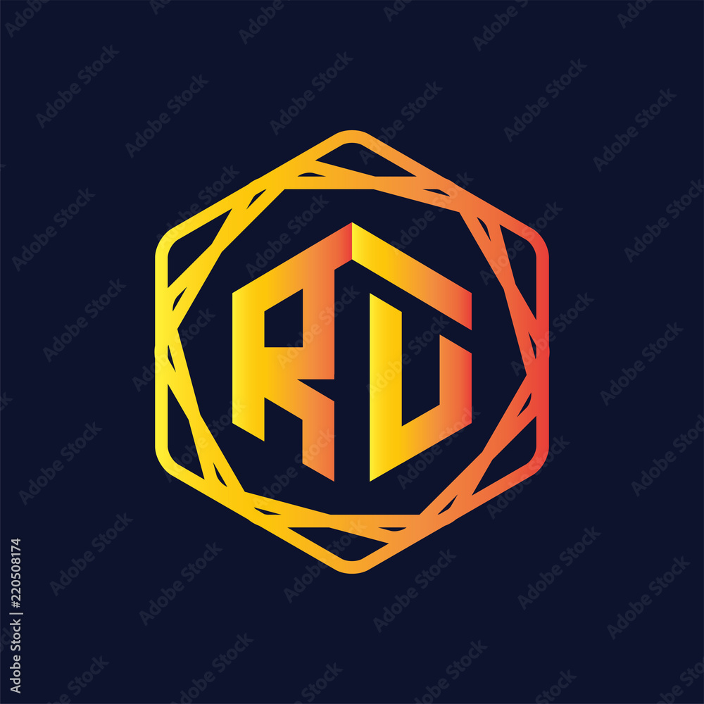 RU Initial letter hexagonal logo vector Stock Vector | Adobe Stock