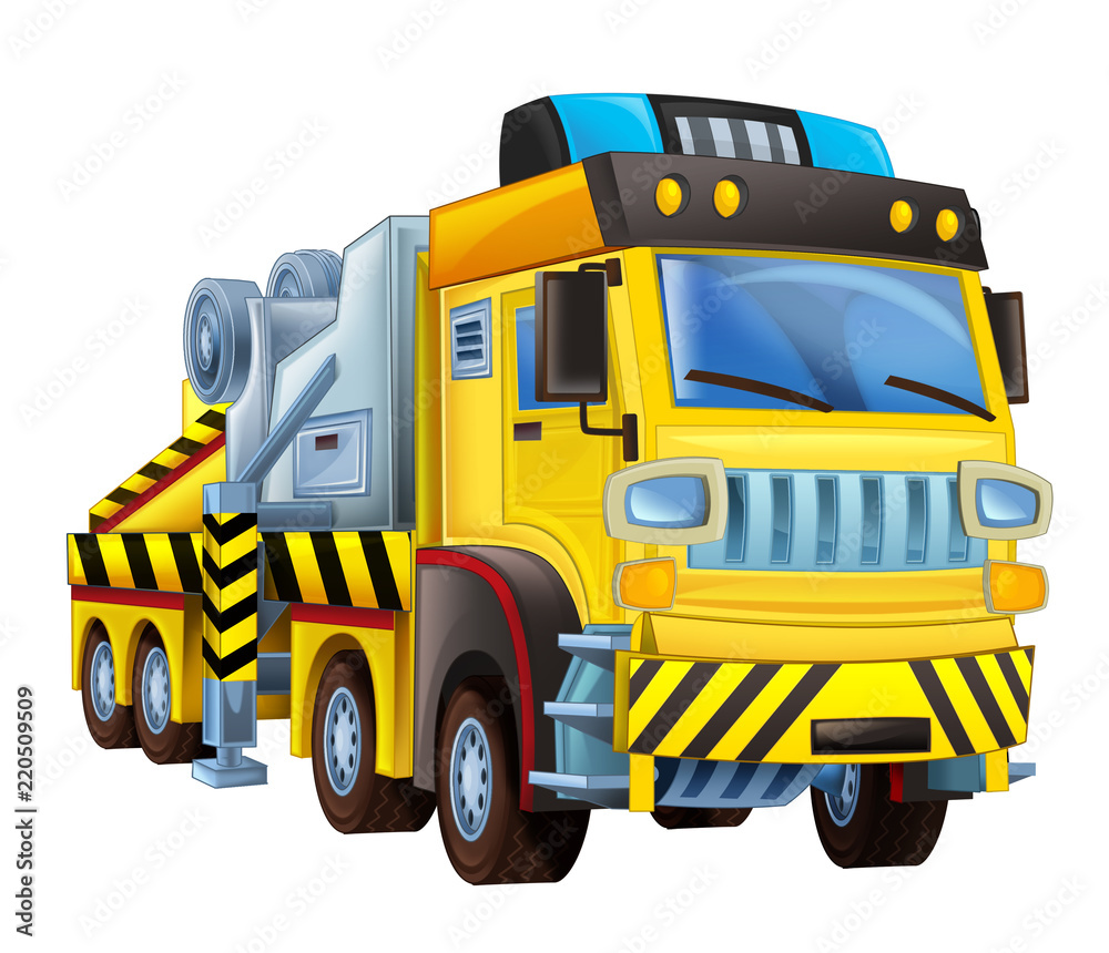 cartoon scene with tow truck on white background - illustration for ...