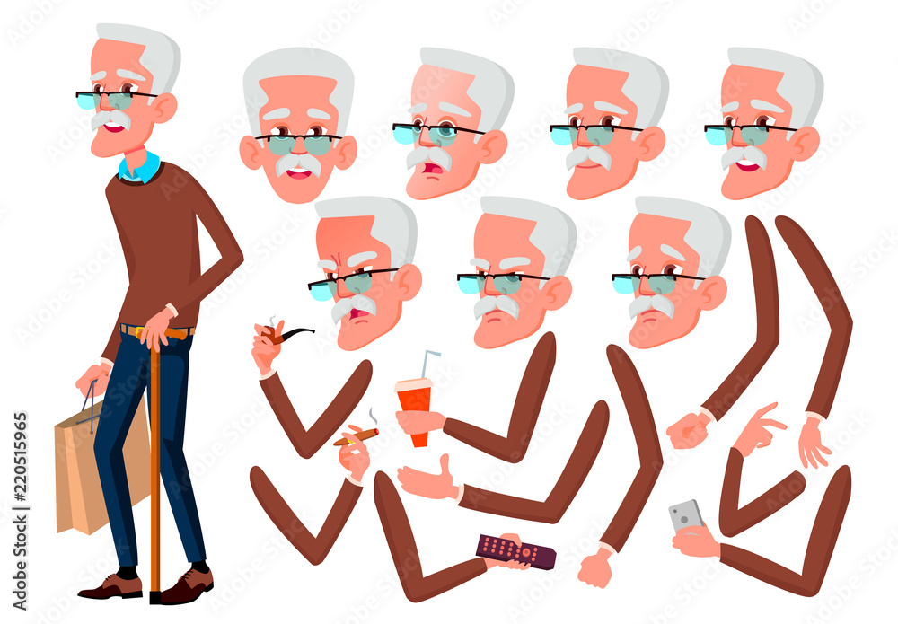 Old Man Vector. Senior Person. Aged, Elderly People. Active, Expression ...