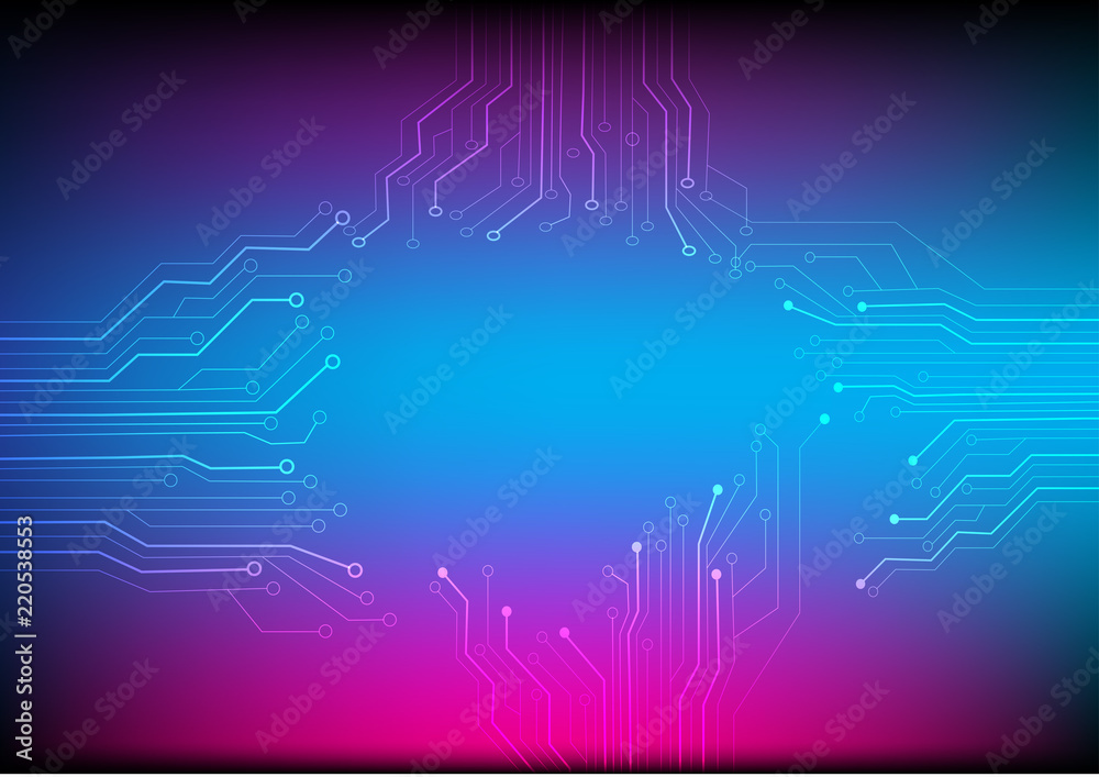 Abstract digital and technology background. Line circuit with colorful ...
