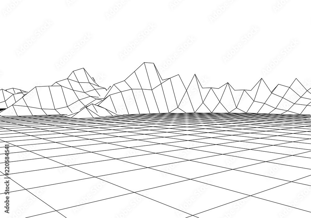 Wireframe landscape wire. 3d landscape.3D wireframe cartography ...