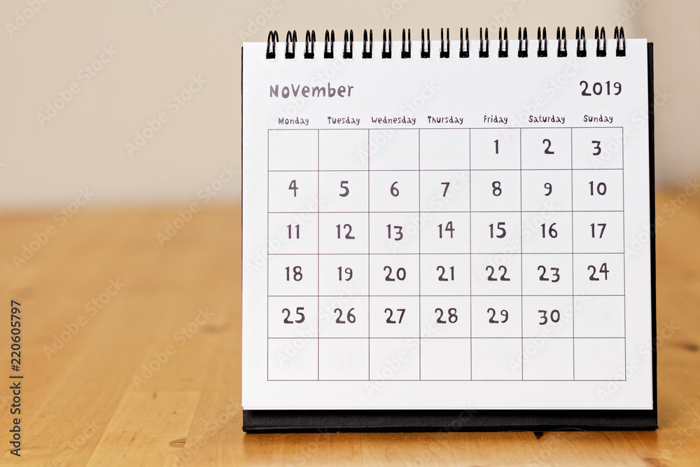 Month page: November in 2019 paper calendar with funny font on the ...