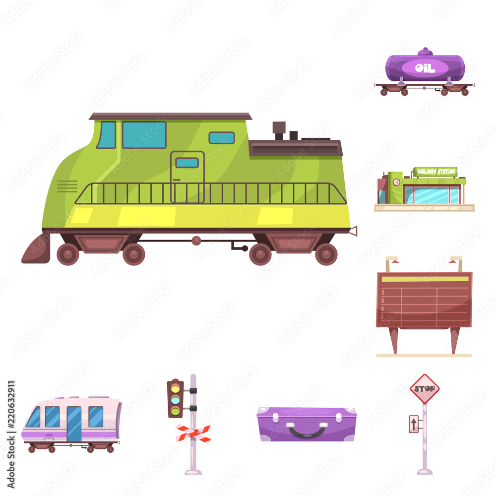 Vector illustration of train and station symbol. Collection of train ...