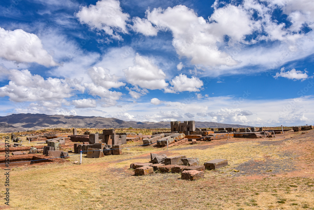 Elaborate stone carving in megalithic stone at Puma Punku, part of the ...