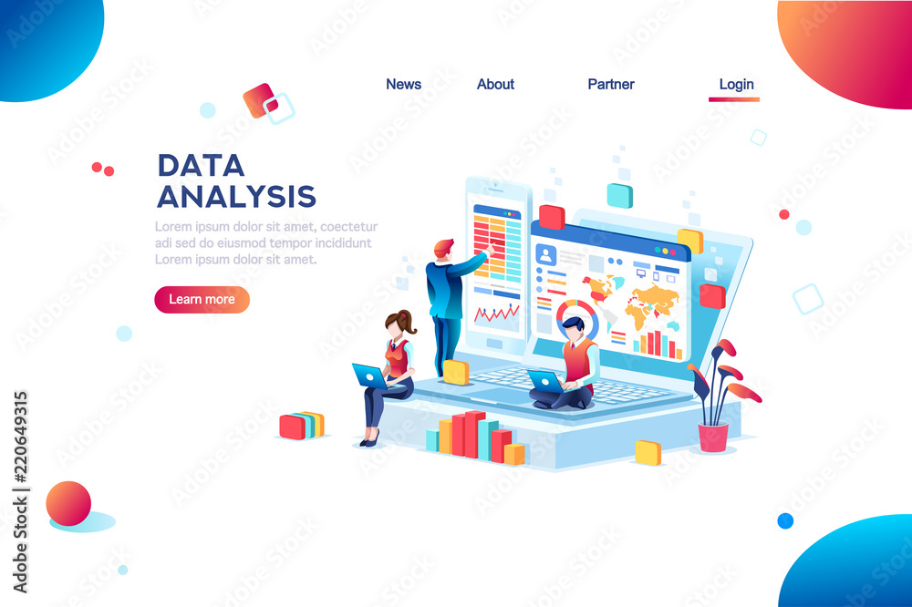 Data analysis concept with characters. Engine strategy, analyzing ...