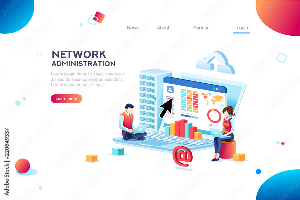 Data center repair information, administrator on network, lan concept ...