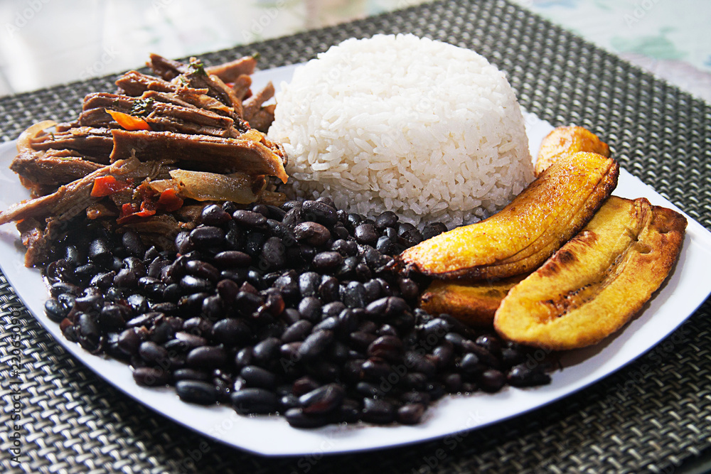 Homemade Venezuelan food. Traditional Venezuelan dish. Pabellon Criollo ...