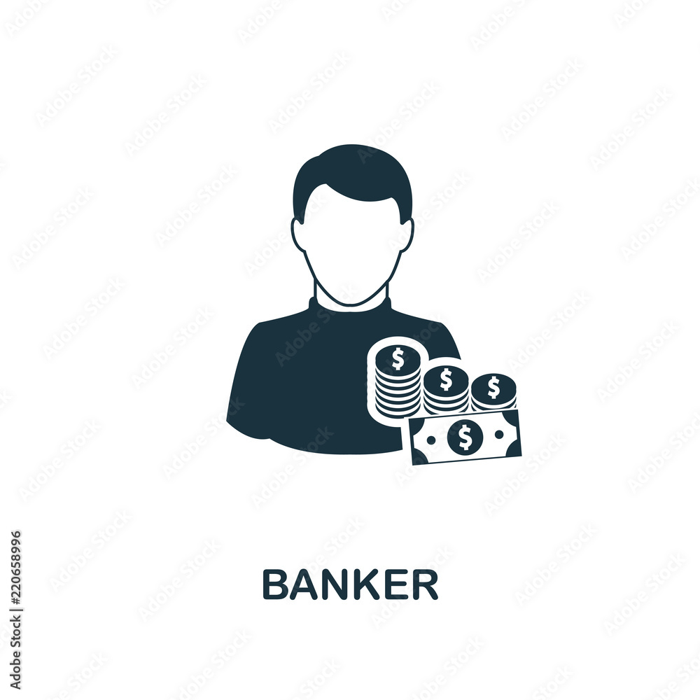 Banker icon. Monochrome style design from professions icon collection ...
