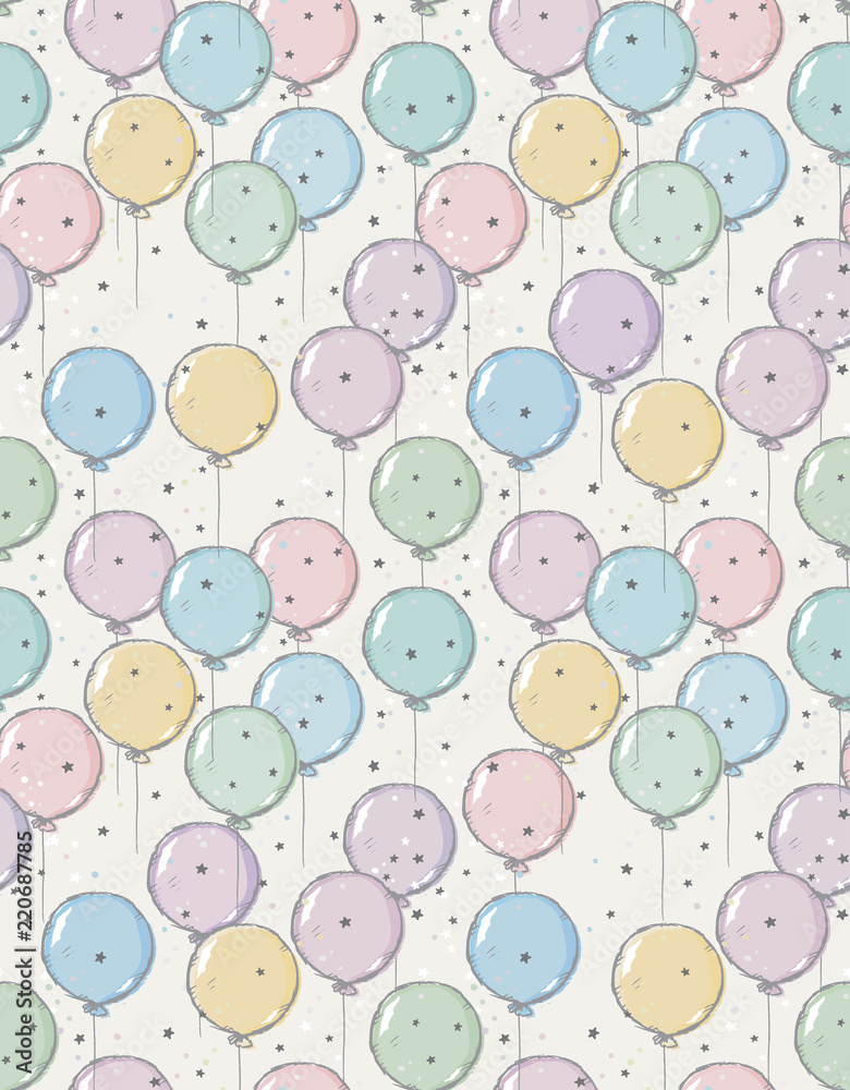 Funny Hand Drawn Colorful Balloons Vector Pattern. Pastel Color ...