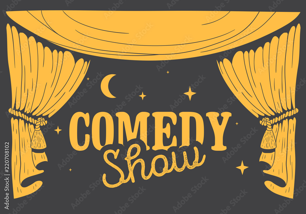 Comedy Show Concept With Hand Drawn Stage Curtains Vector Image Stock ...