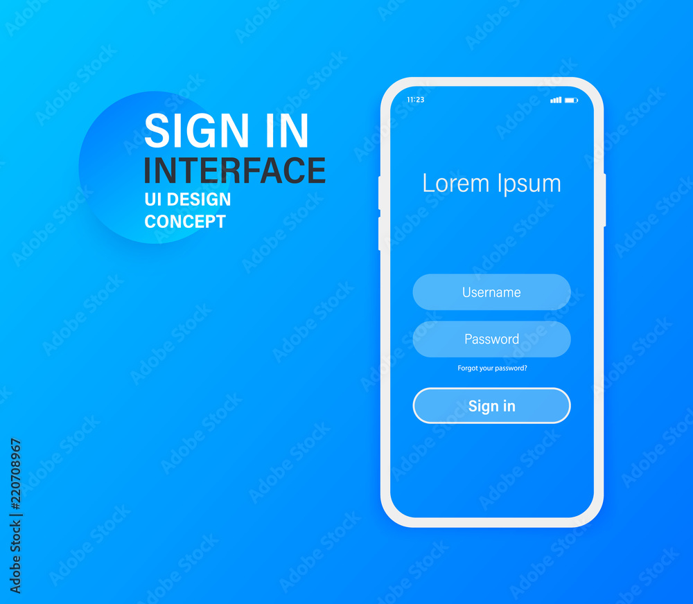Sign In interface Screen. Mobile ui design concept. Login with Password ...
