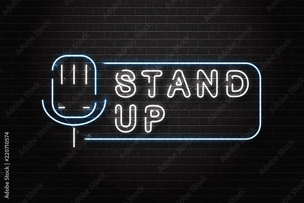 Vector realistic isolated neon sign of stand up logo for decoration and ...