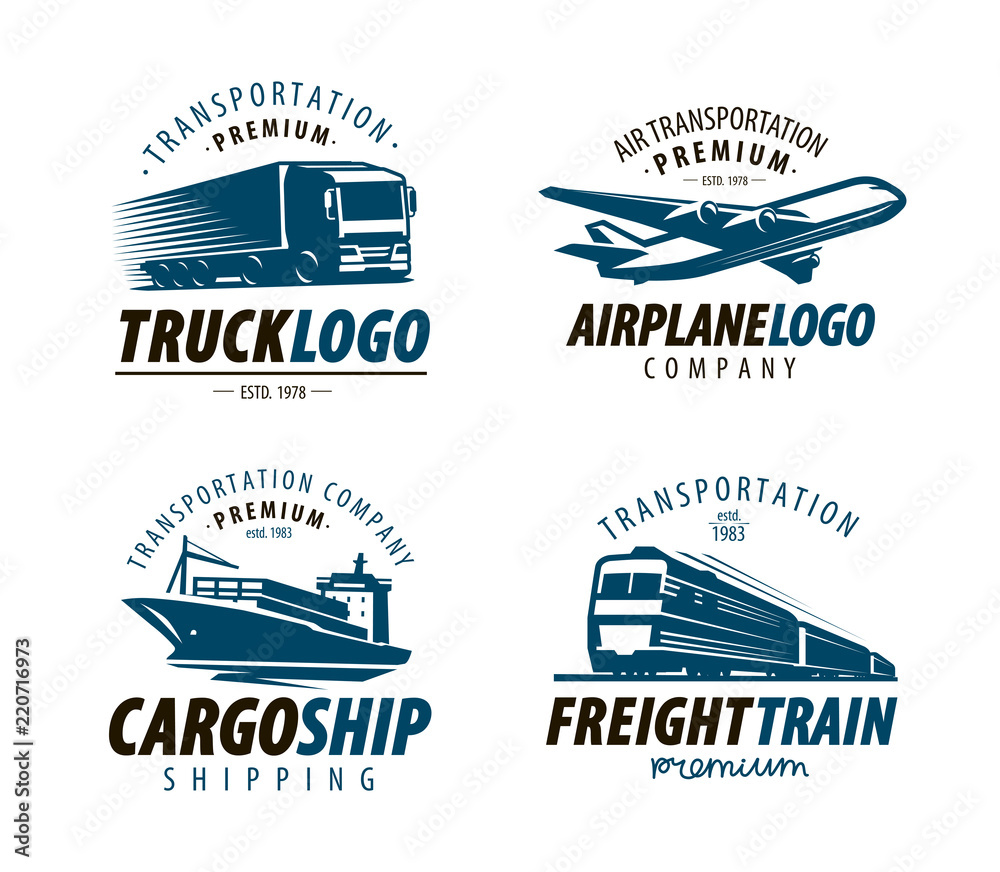 Shipping, transportation logo or label. Cargo transport, delivery set ...