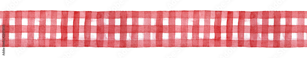 Red and white checkered gingham ribbon, decorative seamless template ...