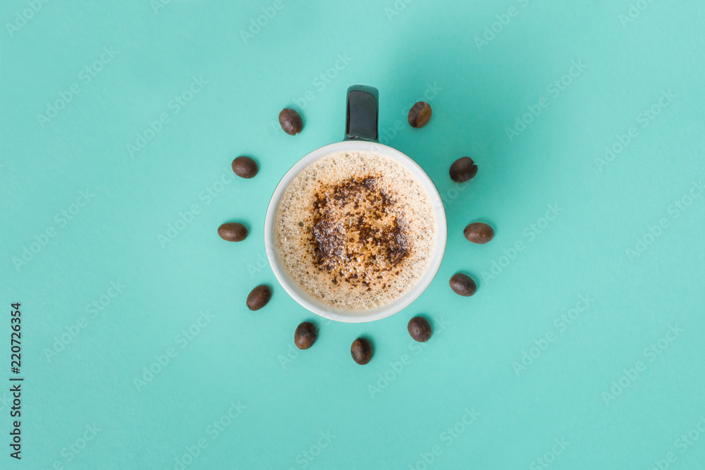 Coffee time concept image on pastel blue background with copy space ...
