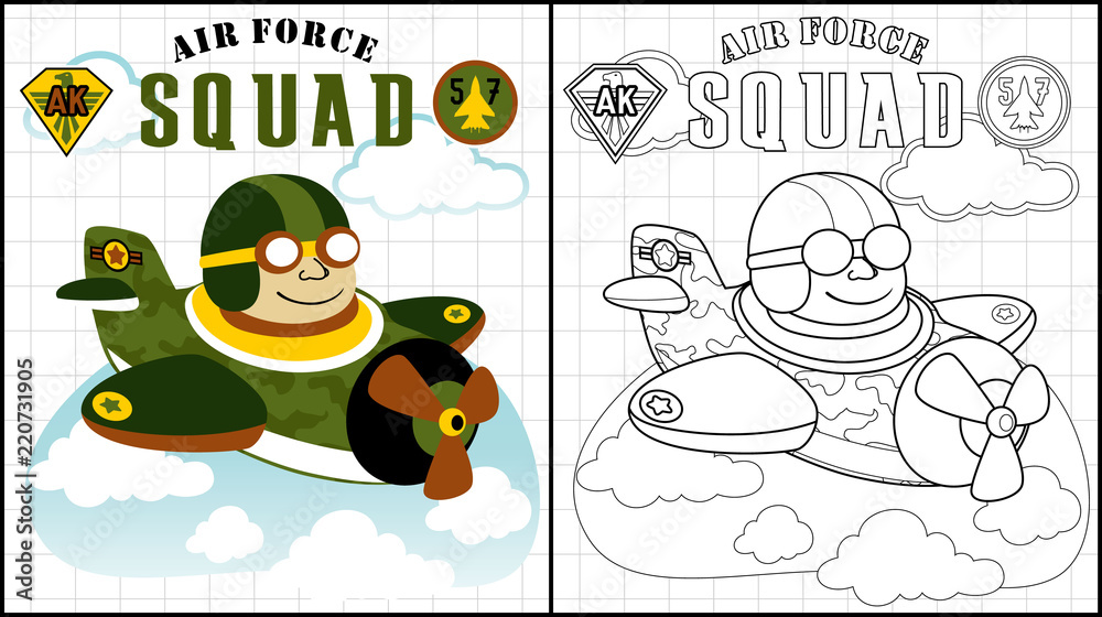 Vector illustration of coloring book or page with air force cartoon ...