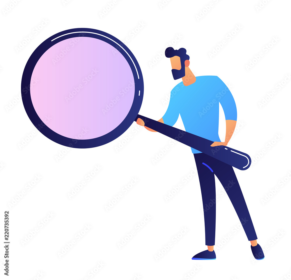 IT expert holding a big magnifying glass vector illustration Stock ...