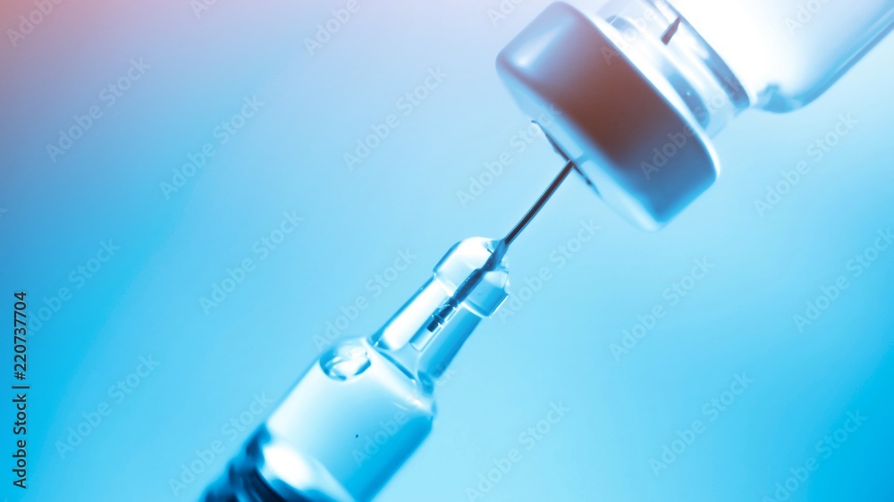 Vaccine vial dose flu shot drug needle syringe,medical concept ...