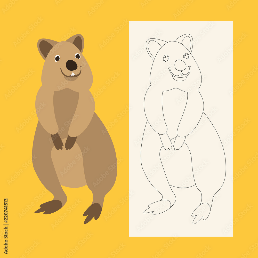 quokka cartoon smiling vector illustration flat style coloring Stock ...