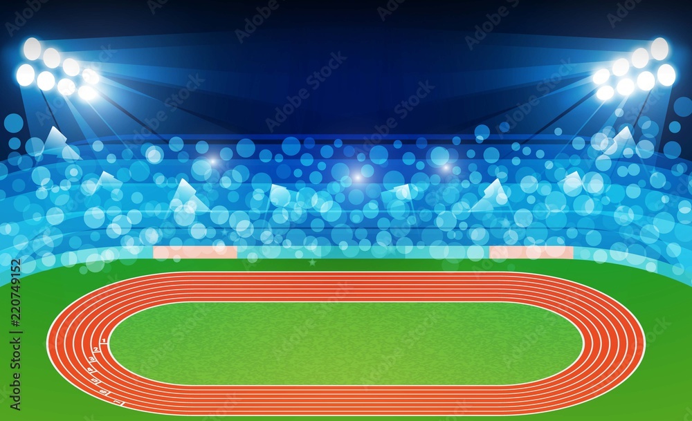 Running track arena field with bright stadium lights vector design and ...