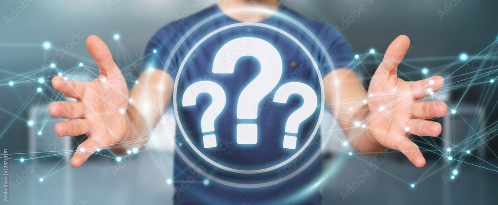 Businessman using question marks digital interface 3D rendering Stock ...