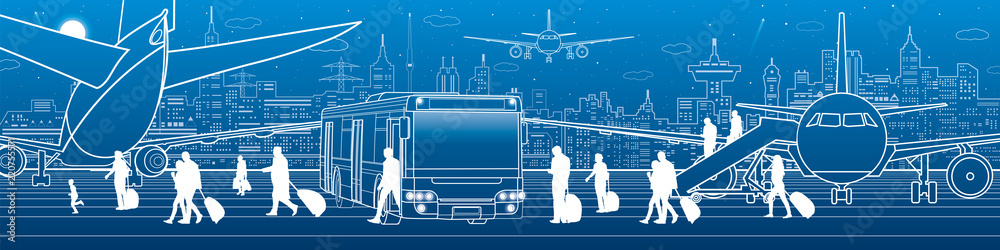 Airport illustration. Aviation transportation infrastructure. The plane ...