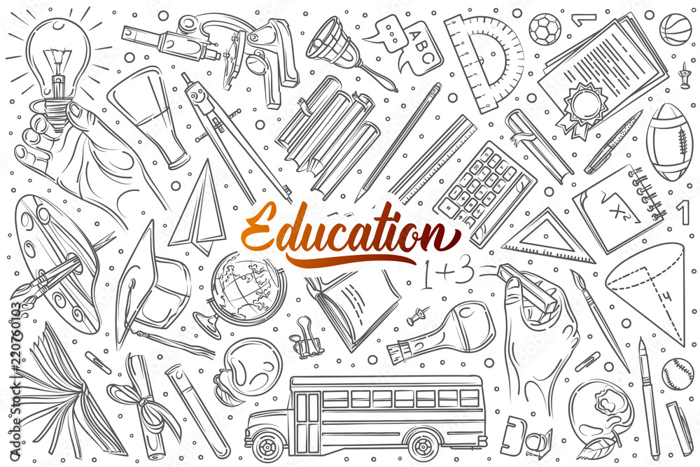 Hand drawn education set doodle vector background Stock Vector | Adobe ...