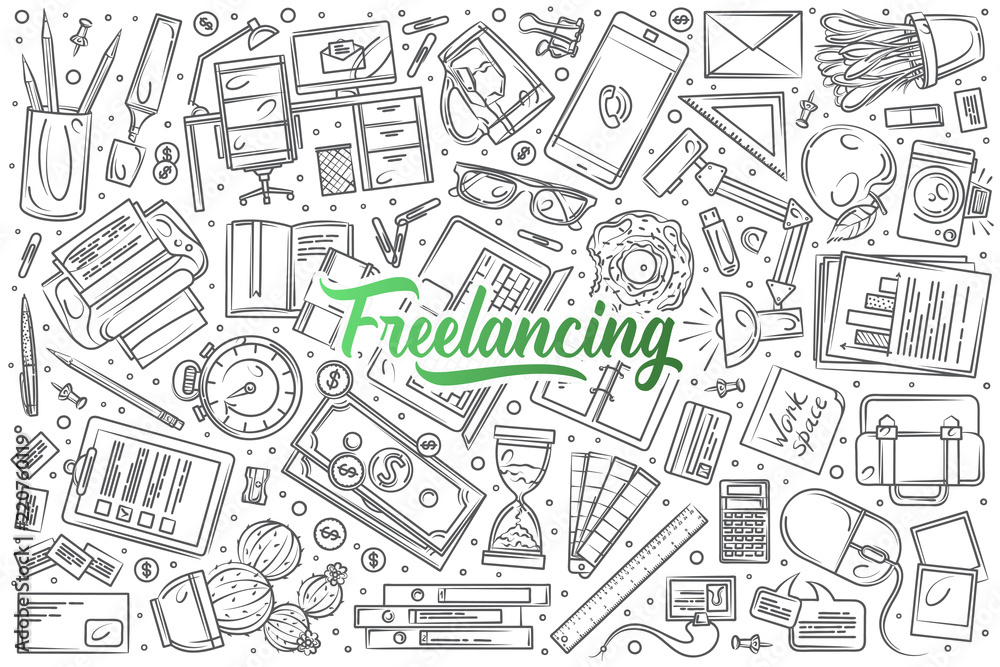 Hand drawn freelancing set doodle vector background Stock Vector ...