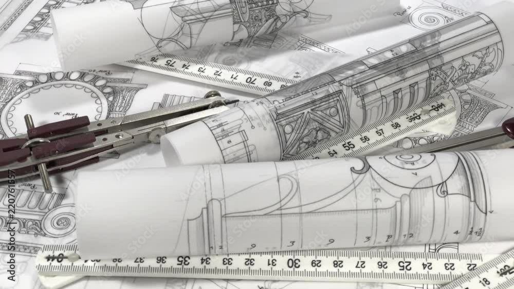workplace of the architect: rolls of architectural drawings ...