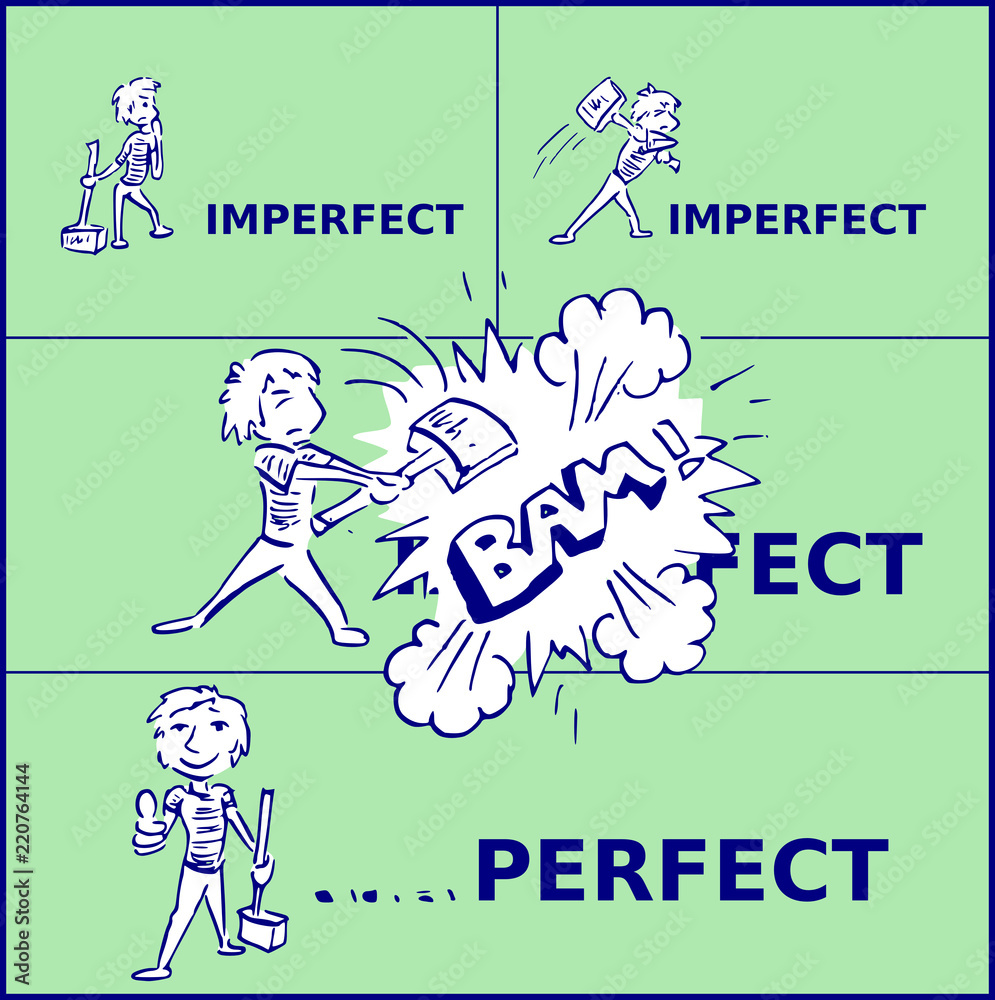 Cartoon tekening van omdenken - niet perfect wordt perfect Stock ...