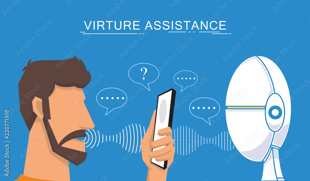 Virtual assistant and voice recognition vector illustration Stock ...