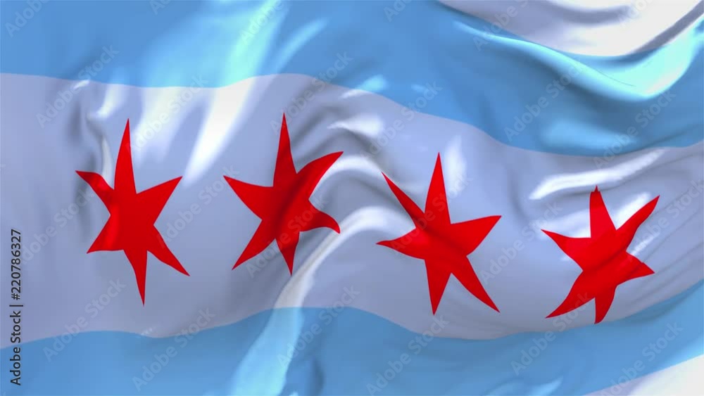 266. Chicago City Flag Waving in Wind Slow Motion Animation . 4K ...