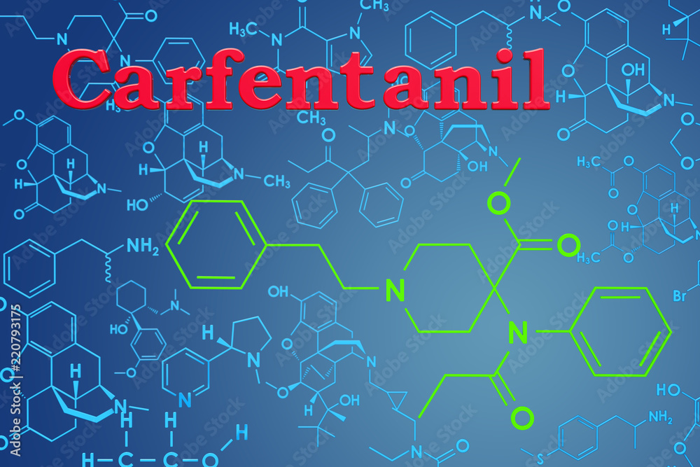 Carfentanil or carfentanyl. Chemical formula, molecular structure. 3D ...