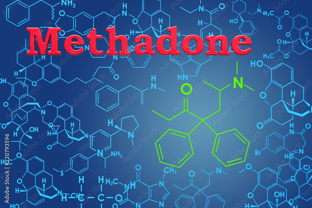 Methadone. Chemical formula, molecular structure. 3D rendering Stock ...