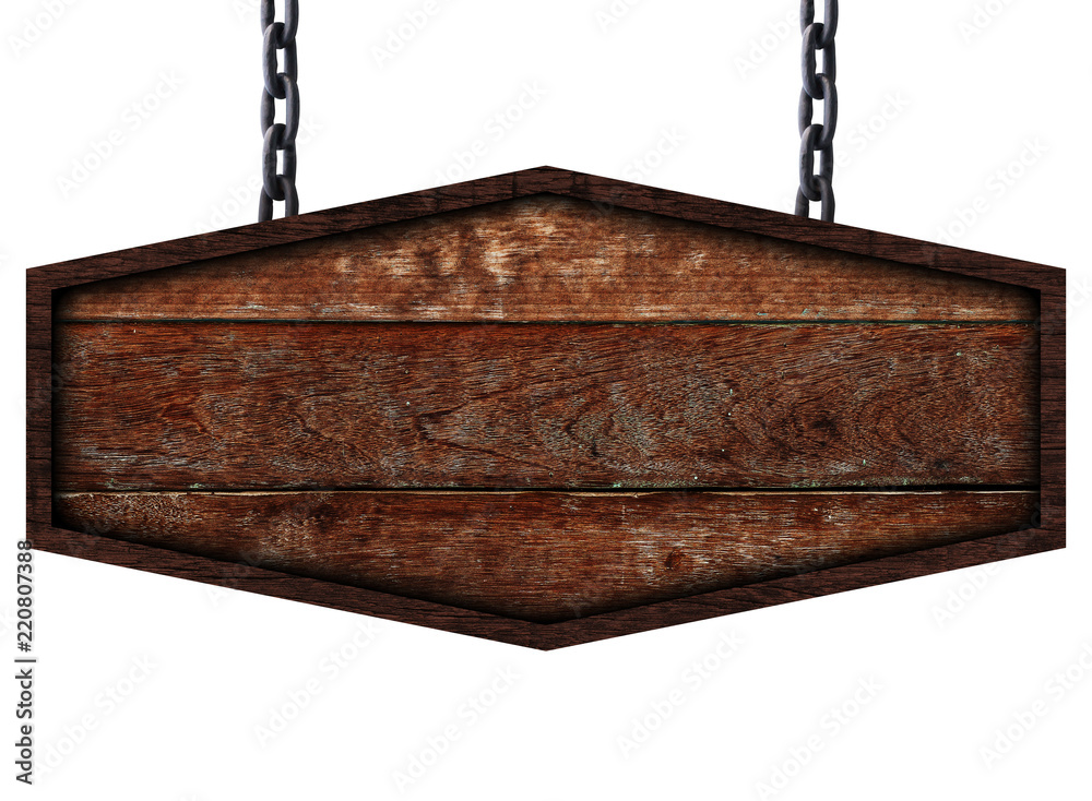 Wooden sign with chain isolated on white background. Objects clipping ...