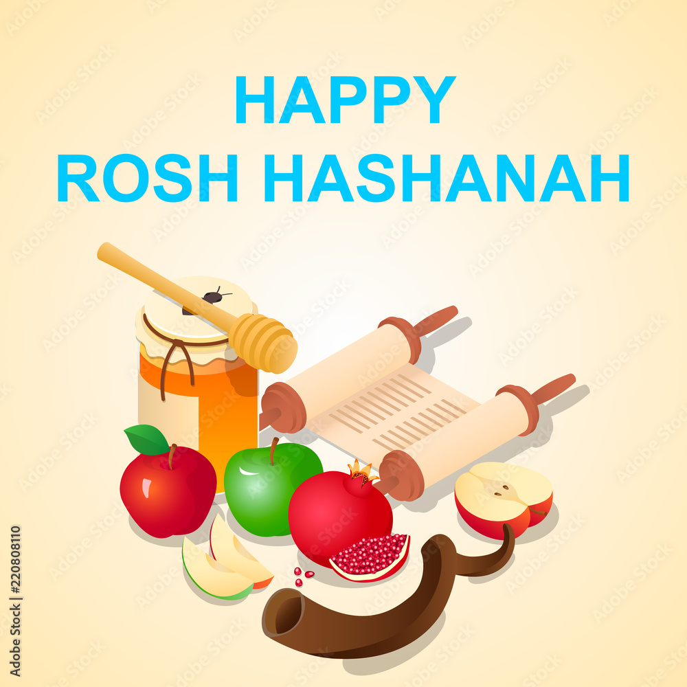 Happy rosh hashanah concept background. Isometric of happy rosh ...
